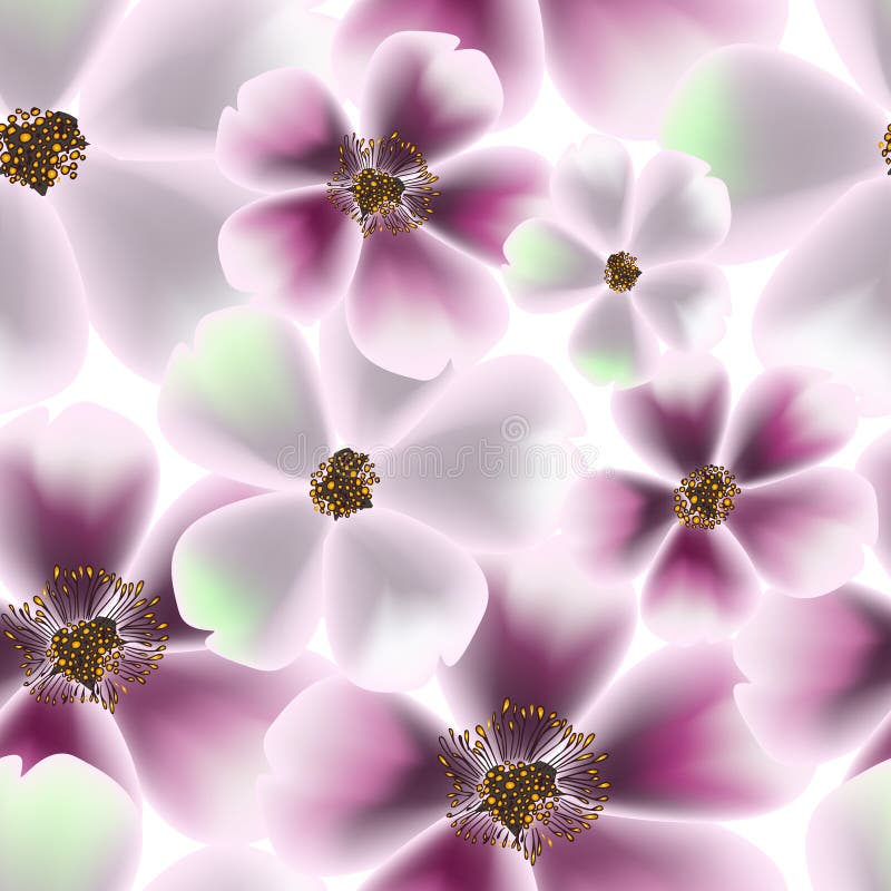 Seamless Pattern Pink and White Flowers Gradient. Hand Drawing Stock ...