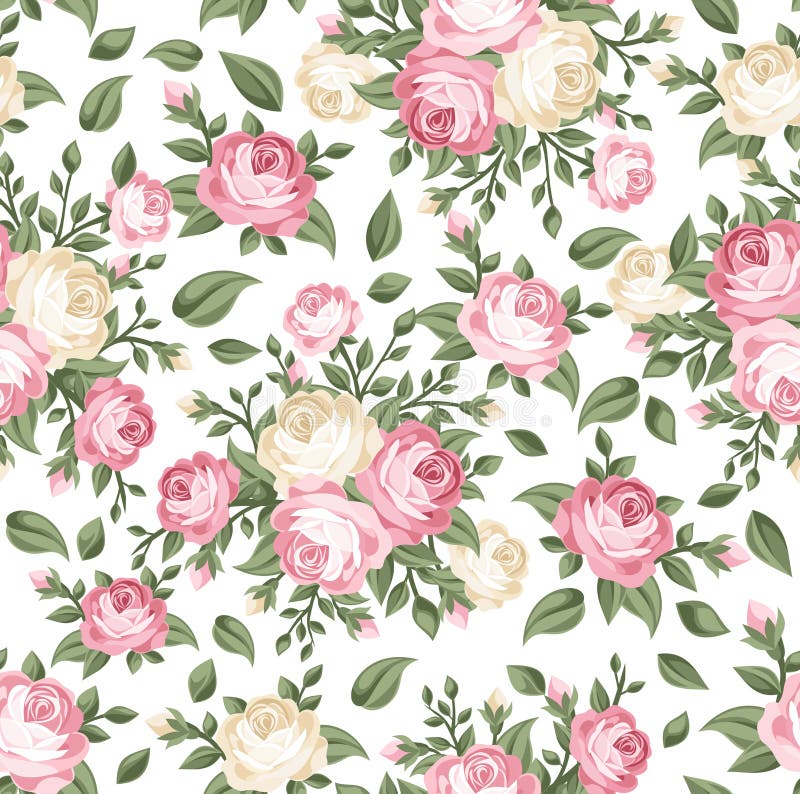 Seamless Pattern with Pink and White Roses. Stock Vector - Illustration ...