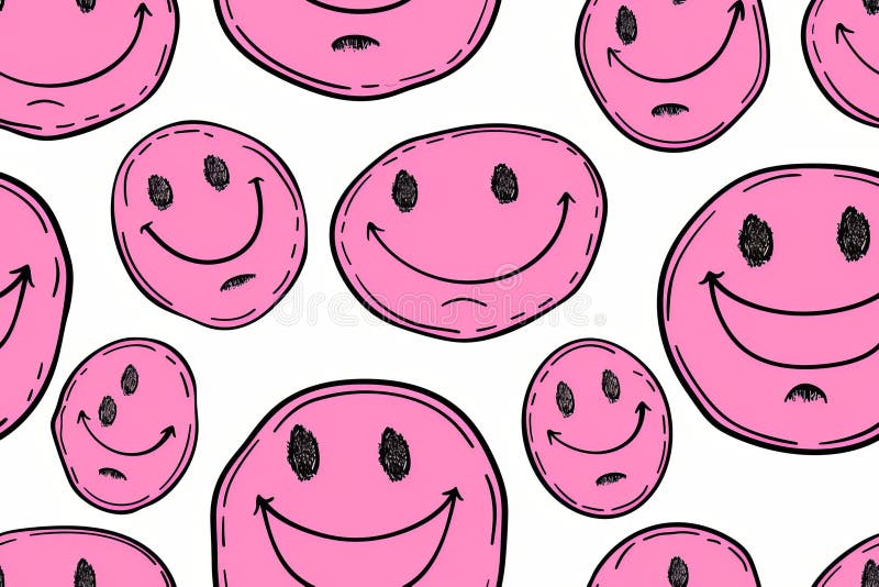Seamless Pattern of Pink and White Smiley Faces Stock Illustration ...