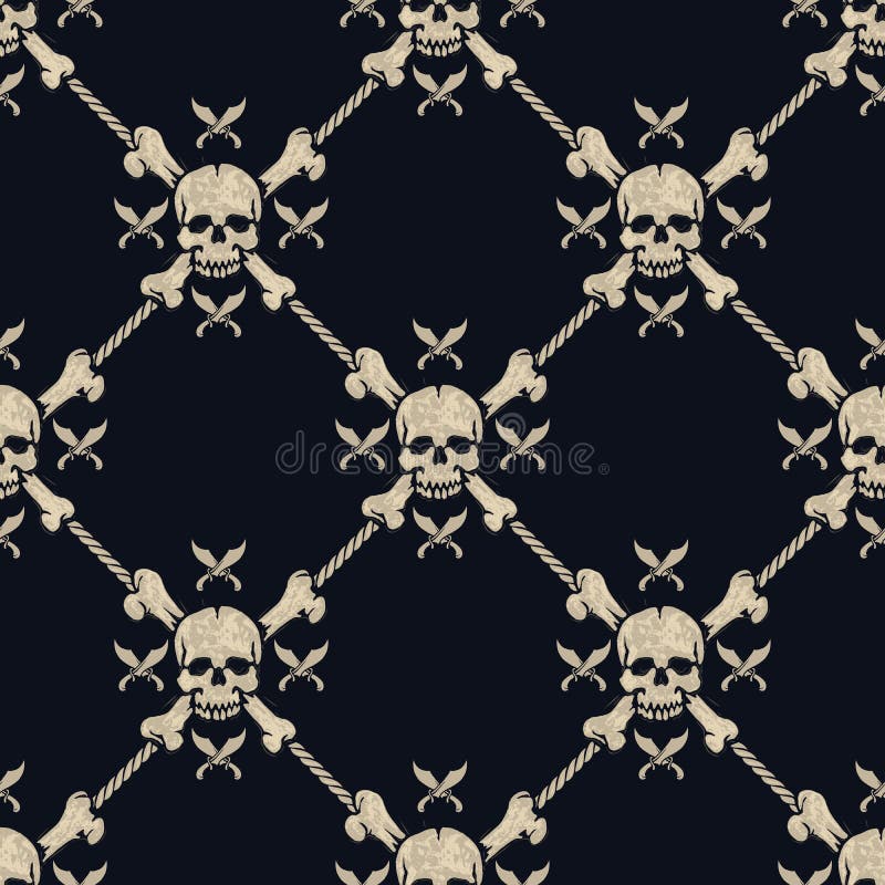 Seamless Pattern Pirate Skulls Stock Vector - Illustration of funky ...