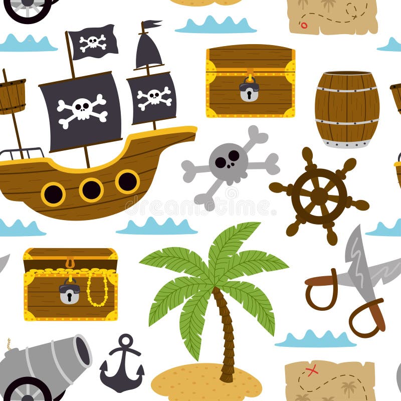 Seamless Pattern with Pirates Elements on White Background Stock Vector ...