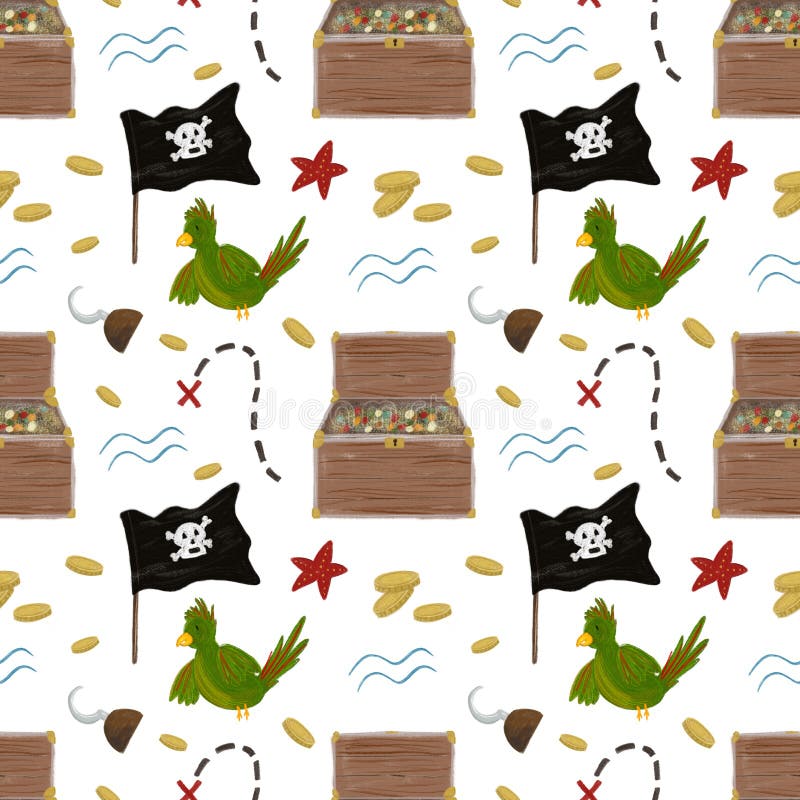 Seamless Pattern with Pirate Things Illustrations. Stock Illustration ...