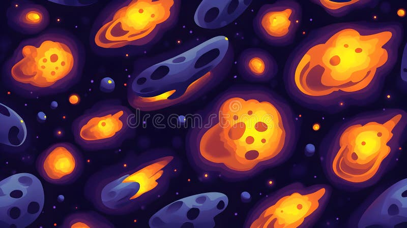 Seamless Pattern of Pixel Art Space Comets and Asteroids with Retro ...