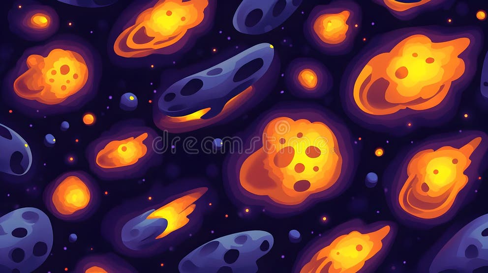 Seamless Pattern of Pixel Art Space Comets and Asteroids with Retro ...