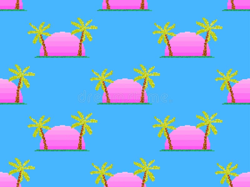 Pixel Art Palm Trees at Sunset in 80s Style. 8-bit Sun Synthwave and ...