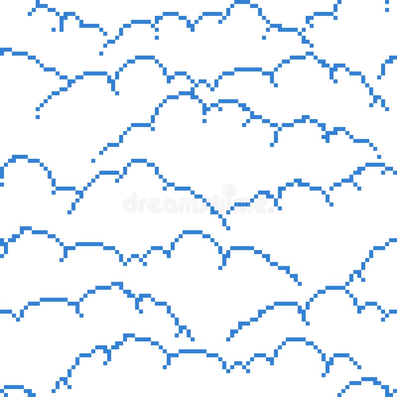 Seamless Pattern with Pixelated Blue Clouds on a White Background Stock ...