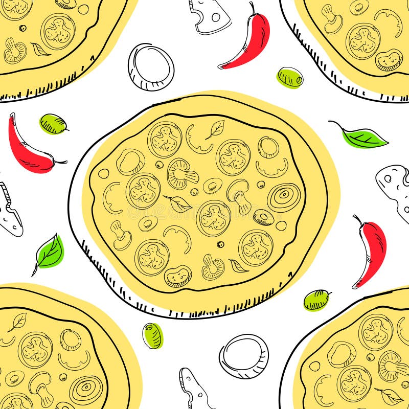 Seamless Pattern with Pizza Stock Illustration - Illustration of pizza ...