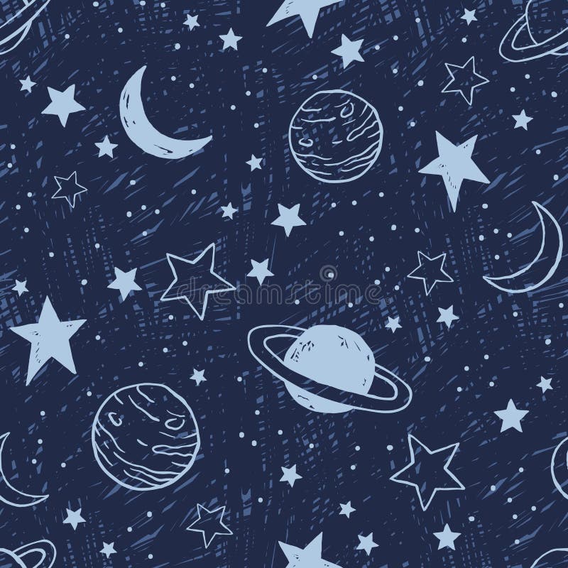 Seamless Pattern with Planets and Stars Stock Vector - Illustration of ...