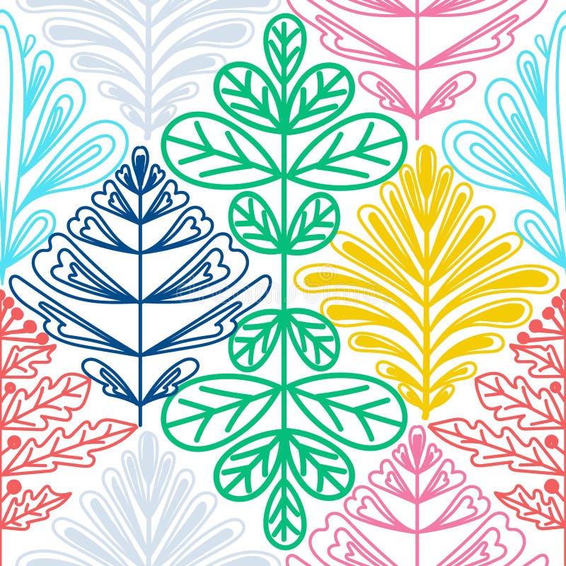 A Seamless Pattern of Plant Elements, a Hand-drawn Doodle. Fantasy ...