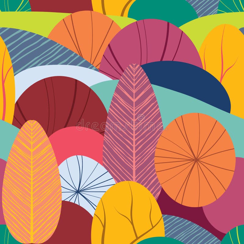 Abstract Seamless Pattern with Plants, Leaves, Forest Theme. Hand Draw ...