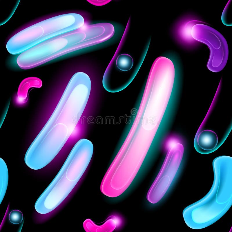 Seamless Pattern of Plastic Shapes and Neon Lights Stock Illustration ...