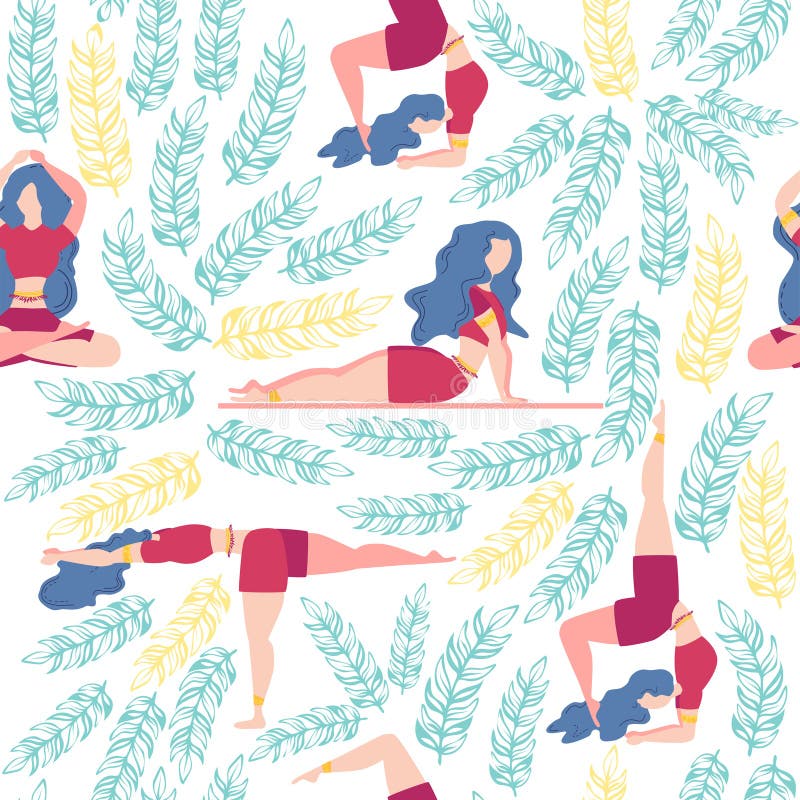 Seamless Pattern Plus Size Curvy Girls Doing Yoga Class Online Home