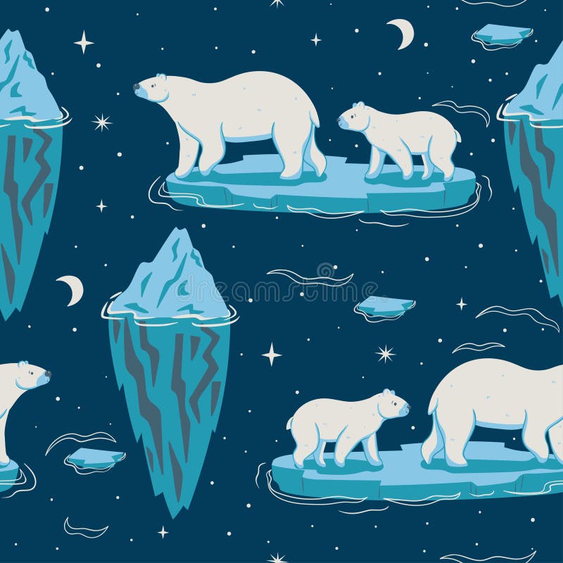 Seamless Pattern with Polar Bears and Icebergs. Vector Graphics Stock Vector - Illustration of ...