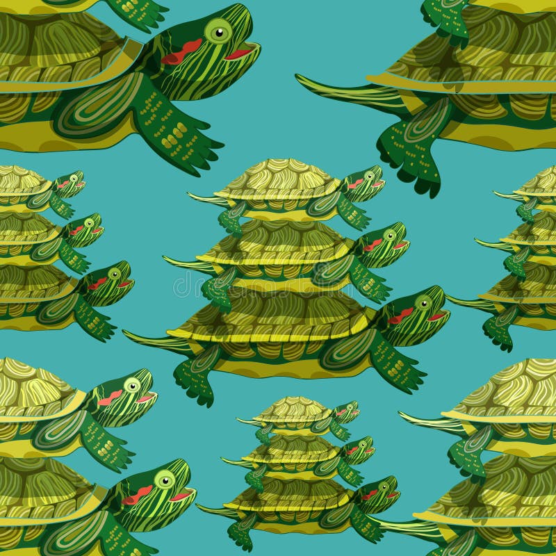 Pond Slider Turtle Green Smiling. Vector Illustration Stock Vector ...