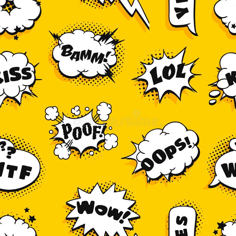 Seamless Pattern with Pop Art Speech Bubble and Text. Cartoon Style ...