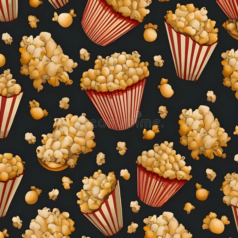Seamless Pattern with Popcorn on a Black Background. Vector ...