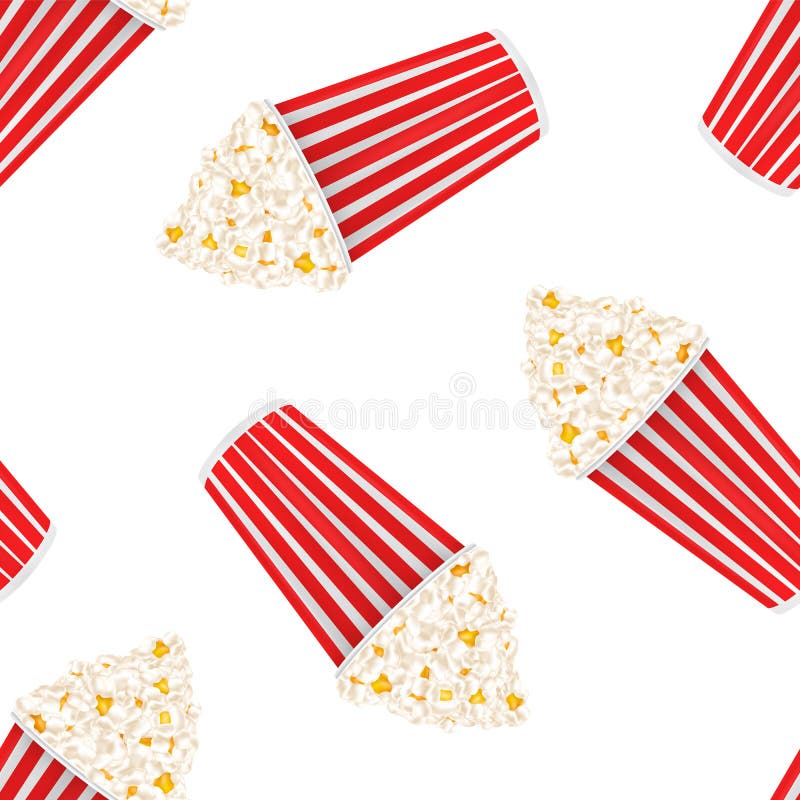 Seamless Pattern of Popcorn in a Cardboard Cup. Vector Illustration ...