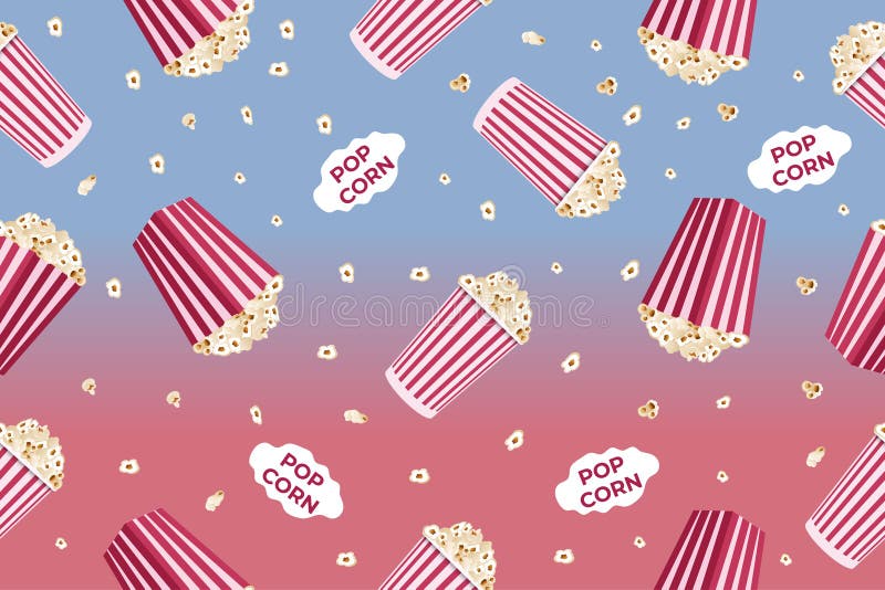 Seamless Pattern of Popcorn in Red and White Bucket. Vector ...