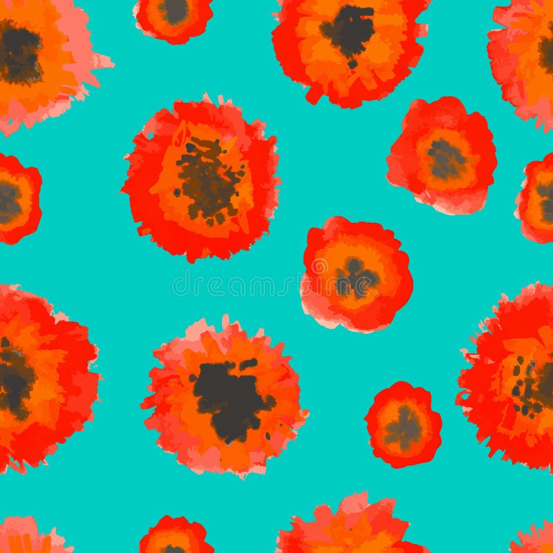 Seamless Pattern Poppies Background Colored Stock Vector - Illustration ...