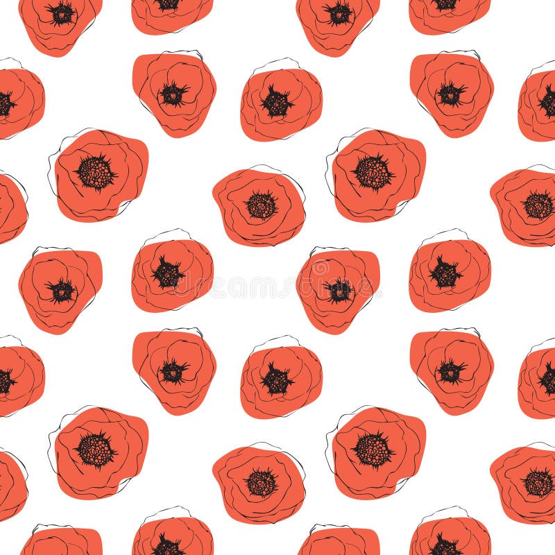 Seamless Pattern with Poppies. Linear Doodle Art Stock Vector ...