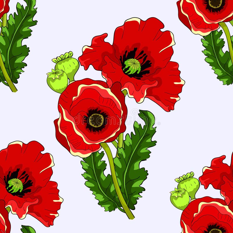 Pattern with Red Poppy Seeds in a Glass Bottle. Stock Vector ...