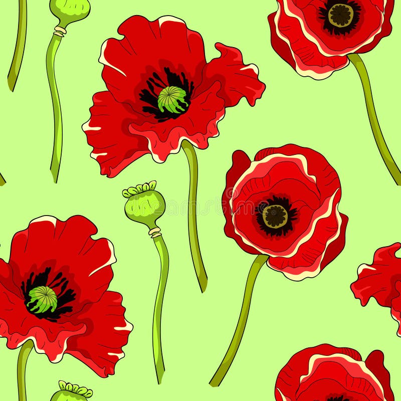 Pattern with Red Poppy Seeds in a Glass Bottle. Stock Vector ...