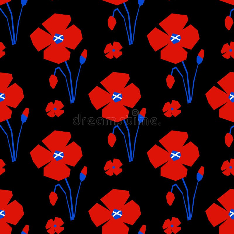 Seamless Pattern with Poppy Flower Shape in Cutout Style on Black ...