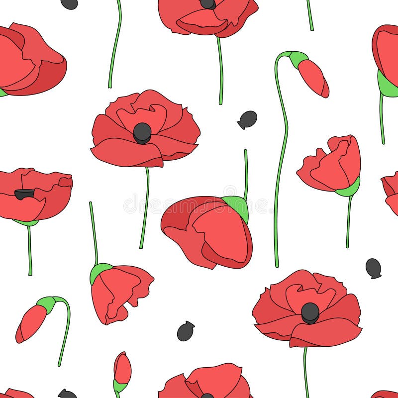 Seamless Pattern with Poppy Flowers on a White Background. Stock Vector ...