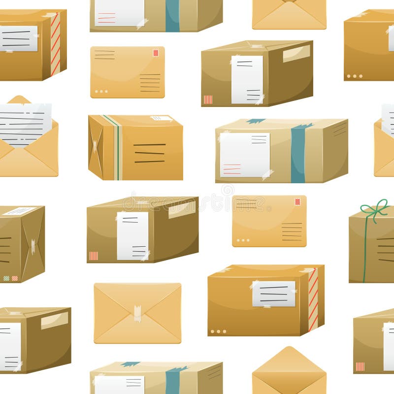 A Seamless Pattern with Postal Parcels in a Boxes with a Delivery ...