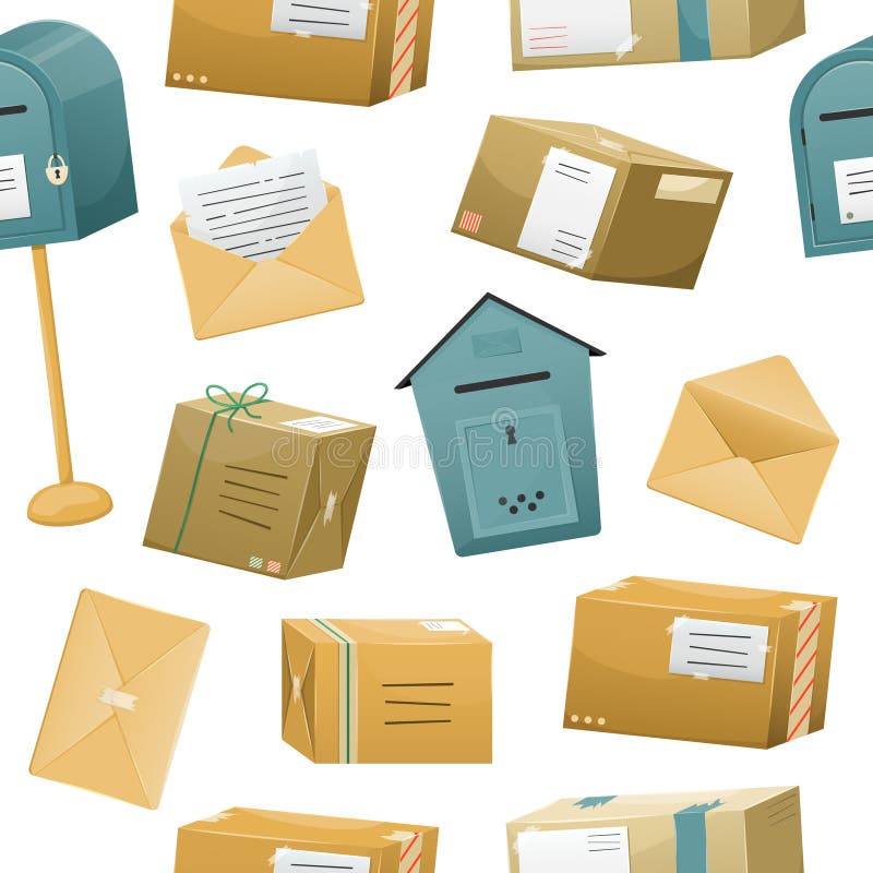 A Seamless Pattern with Postal Parcels in a Boxes with a Delivery ...