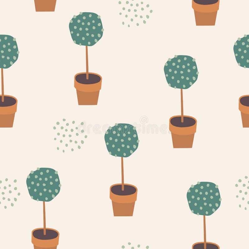 Seamless Pattern with Potted Trees. Vector Illustration on a Light ...