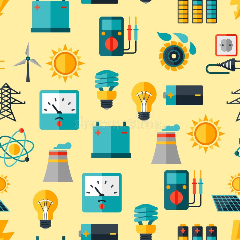 Seamless Pattern with Power Icons in Flat Design Stock Vector ...