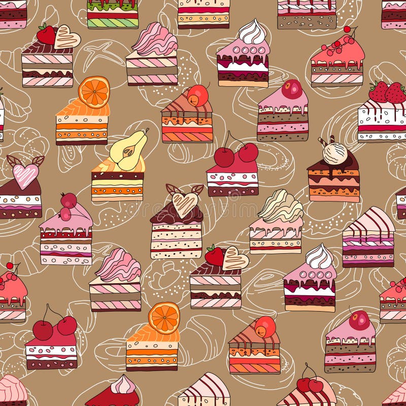 Seamless Pattern with Pretty Cake Slices. Different Taste and Color ...