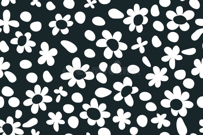Seamless Pattern with Primitive Childish Floral Pattern. Monochrome ... Seamless Pattern with Primitive Childish Floral Pattern. Monochrome ...