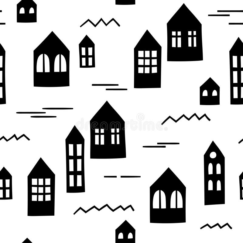 Seamless Pattern with Primitive Houses. Vector Template. Stock Vector ...