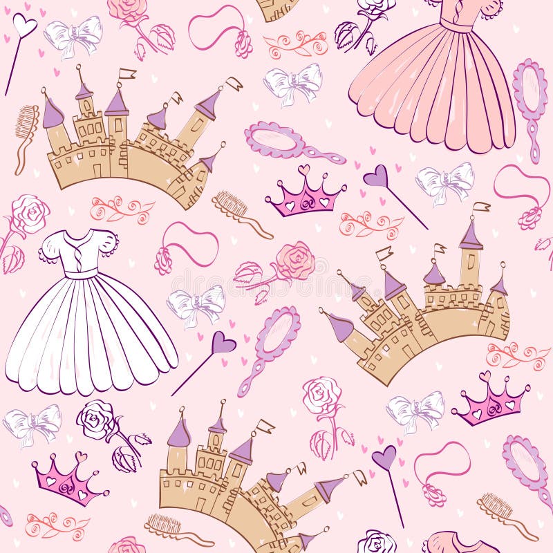 Seamless Pattern with Princess Accessories Stock Vector - Illustration ...