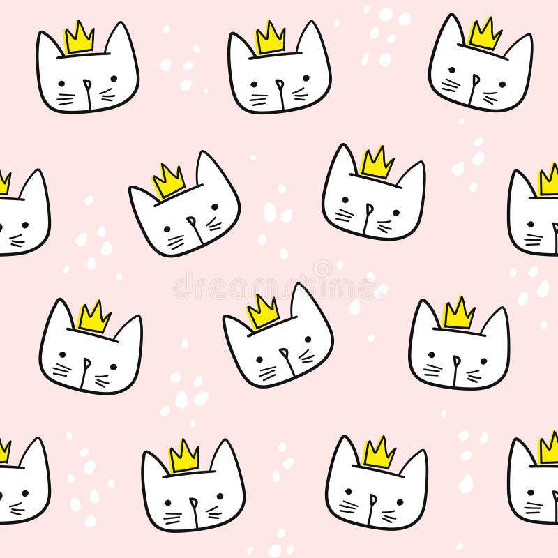 Seamless Pattern with Princess Cats Faces. Vector Background for Kids ...