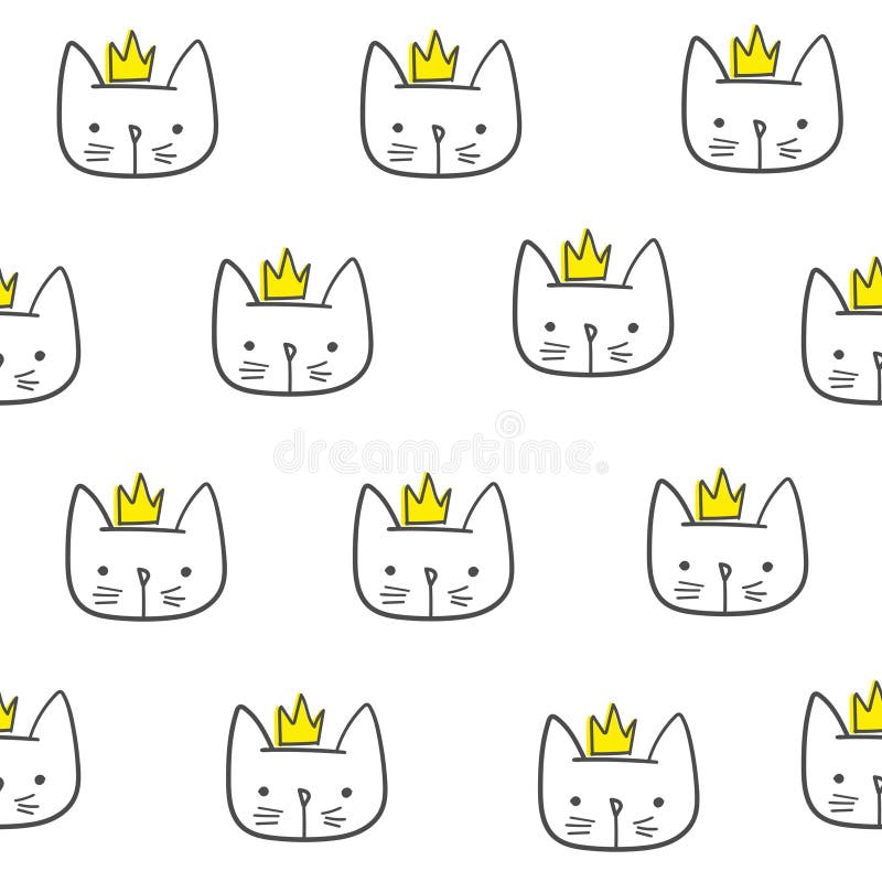 Seamless Pattern with Princess Cats Faces. Vector Background for Kids ...
