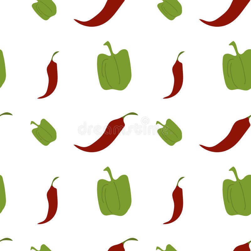 Seamless Pattern with Colored Line Icons Red Hot Pepper and Green ...