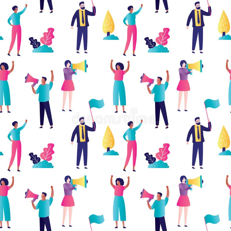 Seamless Pattern with Protest Against Racism. Multicultural People with ...