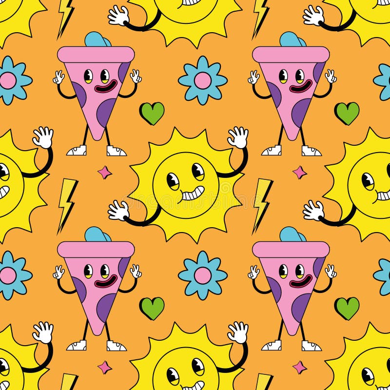 Seamless Pattern with Psychedelic Characters. Trendy Vector Print ...