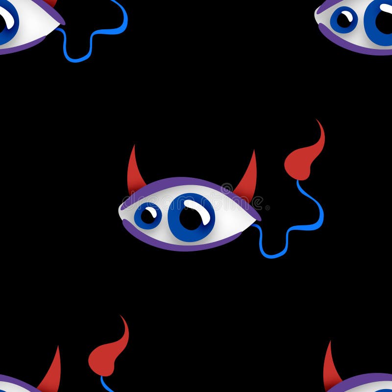 Seamless Pattern with Psyhodelical Print with Surreal Devil Eye Stock ...