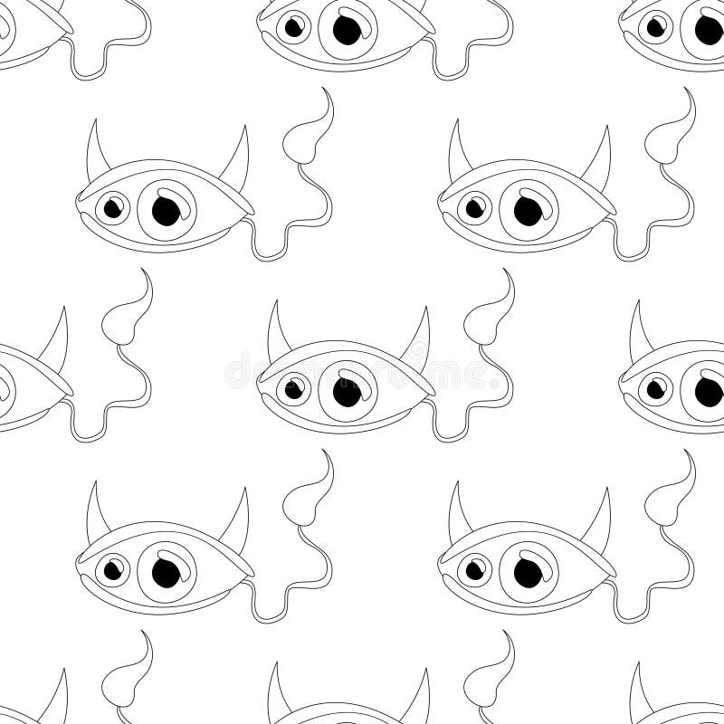 Seamless Pattern with Psyhodelical Print with Surreal Devil Eye Stock ...