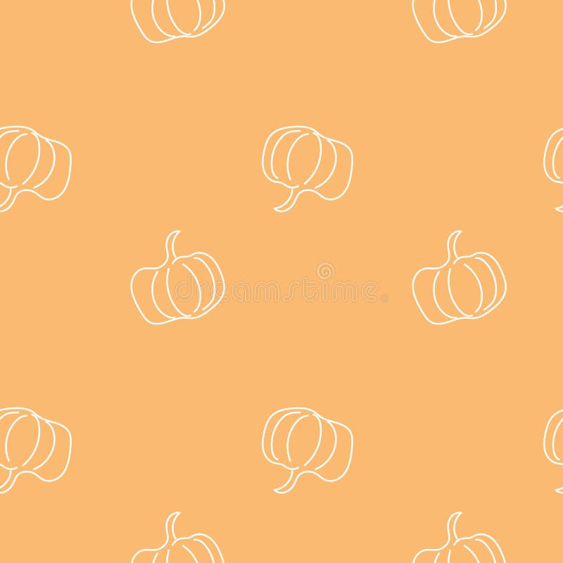 Seamless Pattern with Pumpkin on a Orange Background.Line Art Style ...