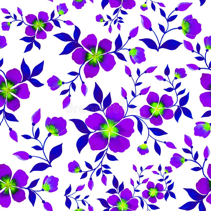 Seamless Pattern Made of Tiny Purple Flowers on a Pale Blue Background ...