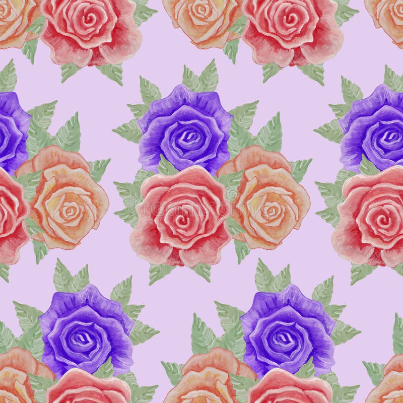 Seamless Pattern with Purple Pattern of Three Different Color Roses ...
