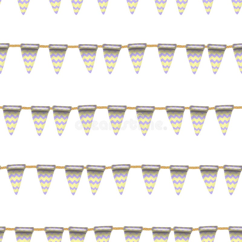 Seamless Pattern of Purple and Yellow Hanging Flags Stock Illustration ...