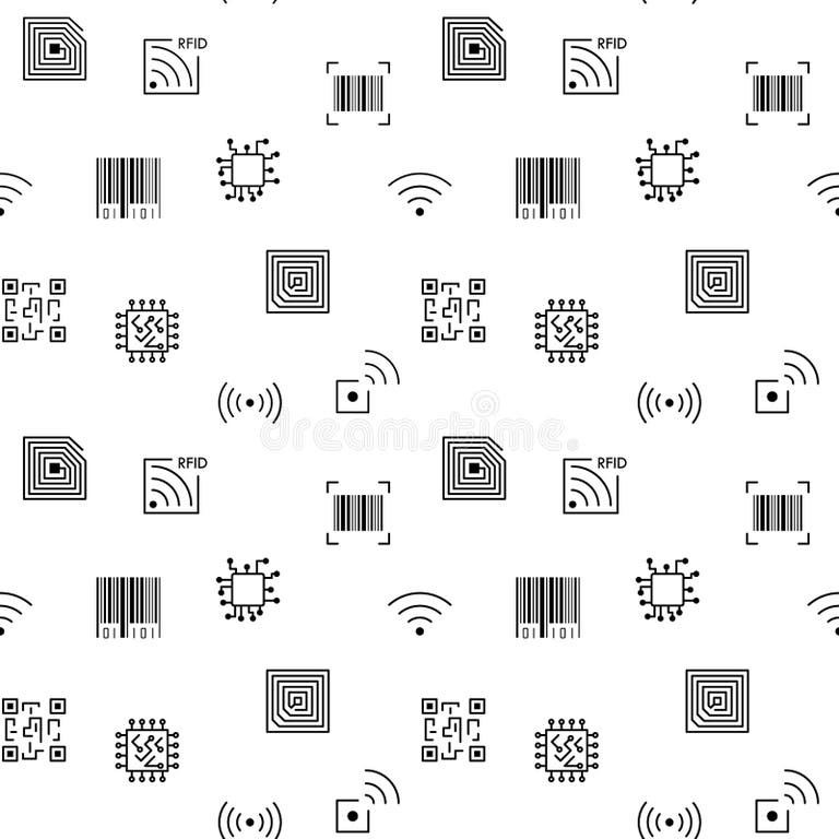 Seamless Pattern of QR Code, Barecode. Contains Icons Such As Wireless ...