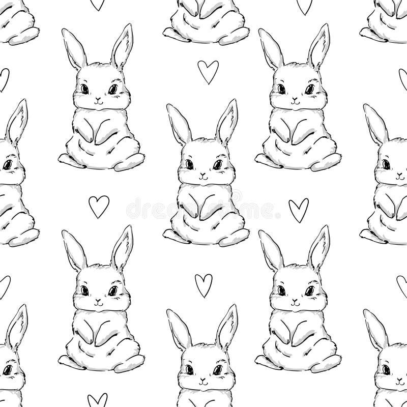 Seamless Pattern Cute Bunny and Carrots, Print Design Rabbit Background ...