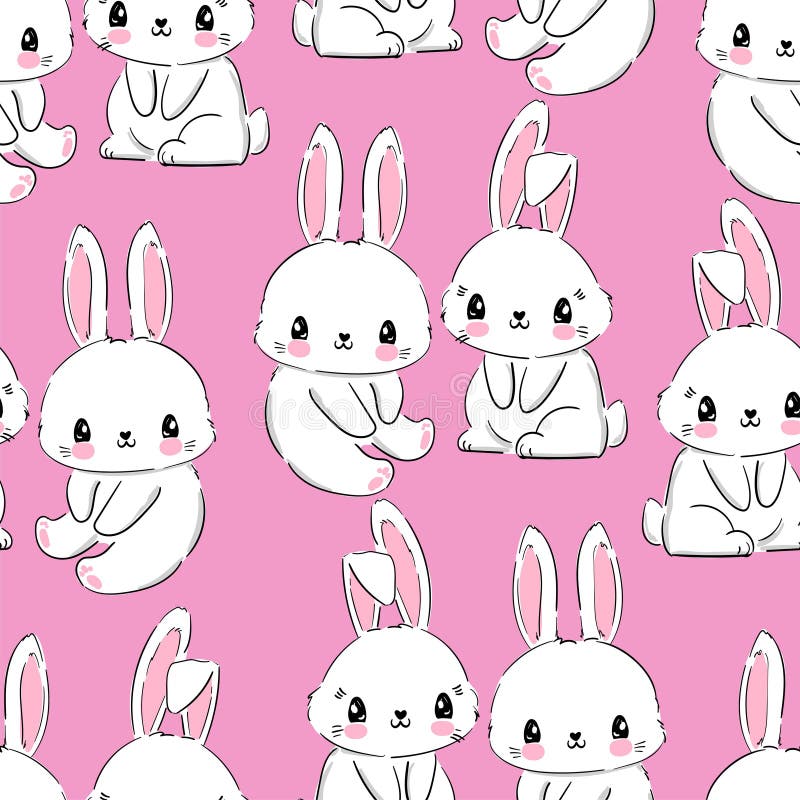 Seamless Pattern Rabbit. Hand Drawn Bunny, Print Design Rabbit ...